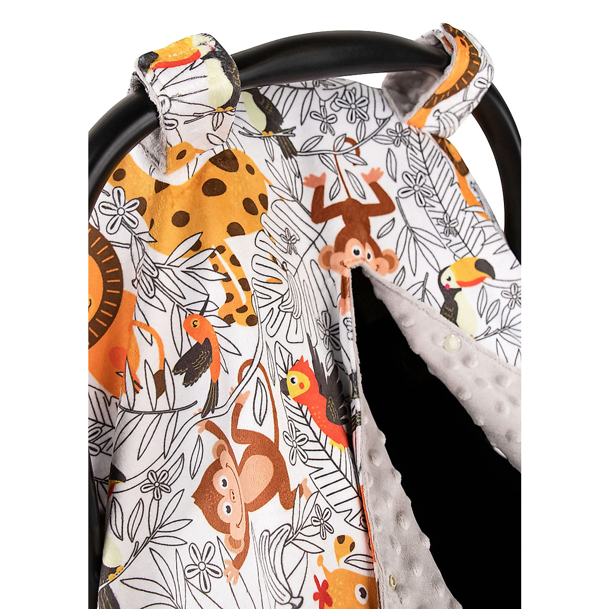 Top Tots Deluxe Minky Baby Car Seat Cover - Coloring Jungle, 40 x 29 Inch Grey Beige