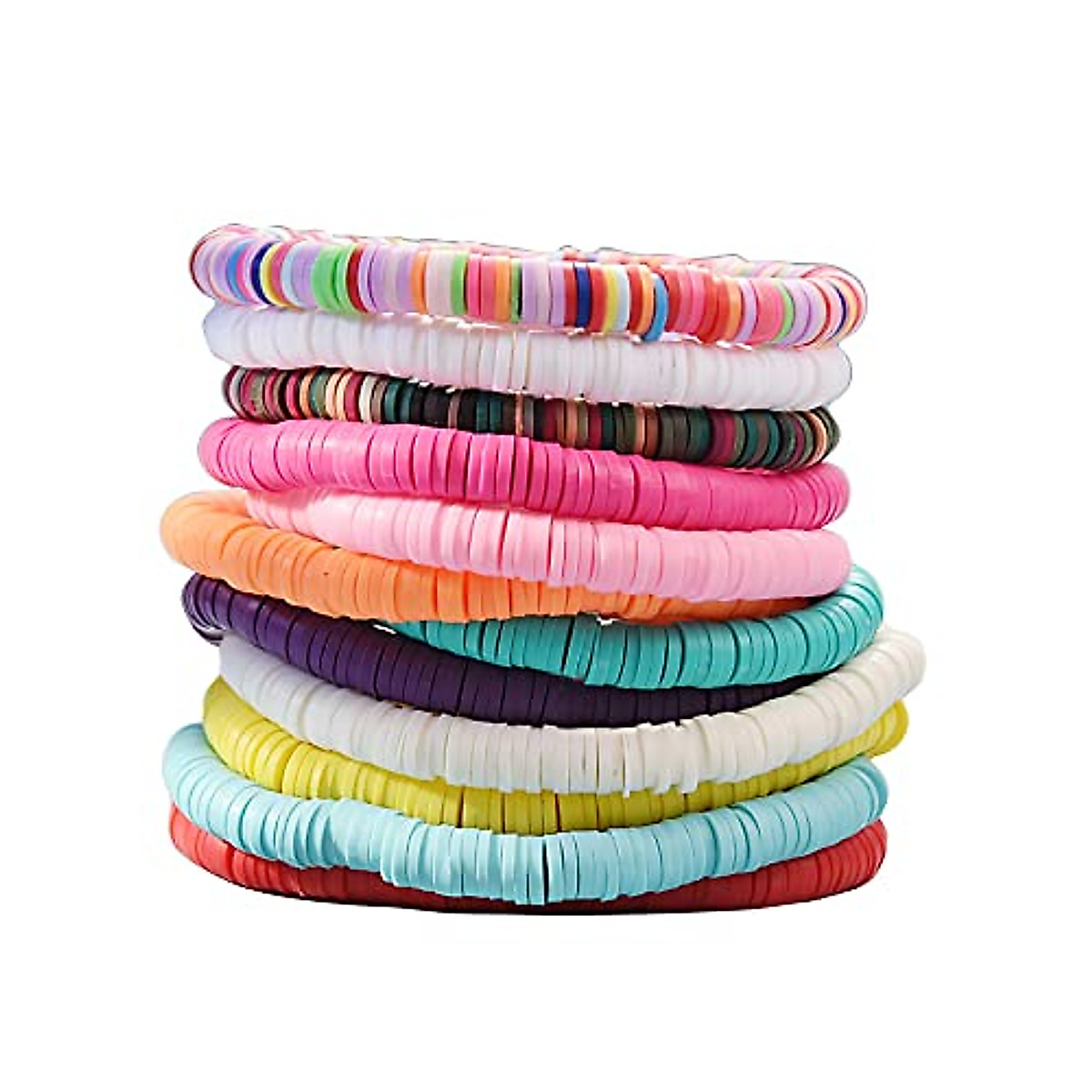 HYHONEY 12pcs Heishi Bracelet Cute Bracelets Clay Bead Bracelet Bracelets Set Stack Vinyl Disc Bead Surfer Stretch Bracelets Summer Beach Bracelet Bracelets For Women