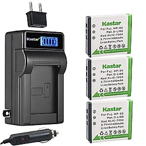 Kastar 3-Pack SX-50 Battery and LCD AC Charger Compatible with SiOnyx Aurora SX-50 Battery, SiOnyx Aurora Sport Water-Resistant IR Night Vision Camera, SiOnyx Aurora PRO Night Vision Camera