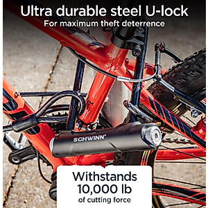 Schwinn Bike Max U-Lock with Double Crimped Cable, 2 Keys Included, 4 feet x 10mm Anti Theft Bicycle Lock, Security Level 5