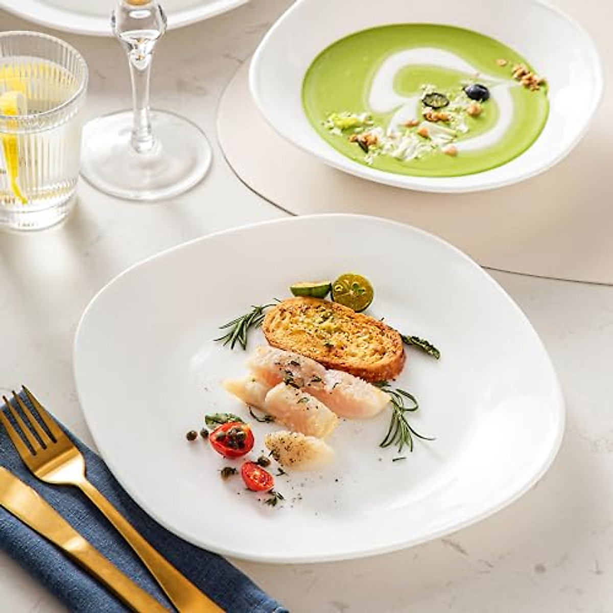 MALACASA Plates and Bowls Set for 12, Opal Glass Dinnerware Sets Chip Resistant, 36-Piece White Square Dinner Set with Plates, Dishes and Bowls, Dish Set Microwave Safe, Series Esmer