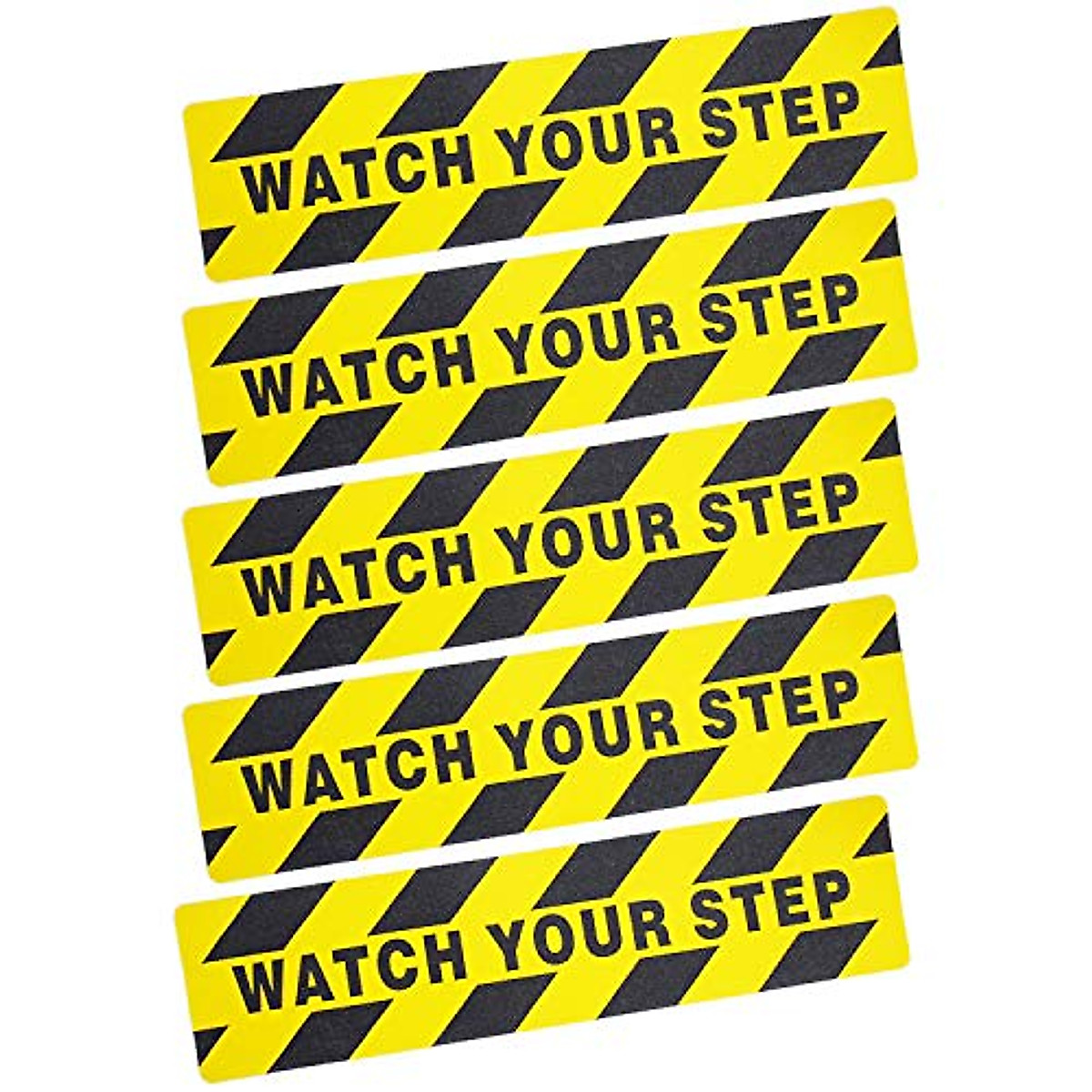 5 Pieces Watch Your Step Warning Sticker Adhesive Tape Anti Slip Abrasive Tape for Workplace Safety Wet Floor Caution, 6 by 24 Inches