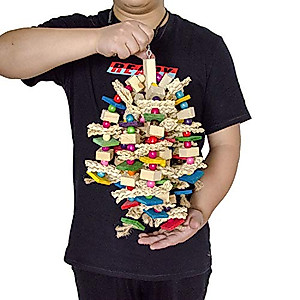 EBaokuup Large Parrot Chewing Toy - Bird Parrot Blocks Knots Tearing Toy Bird Cage Bite Toy for African Grey, Macaws Cockatoos, and a Variety of Amazon Parrots (Large)