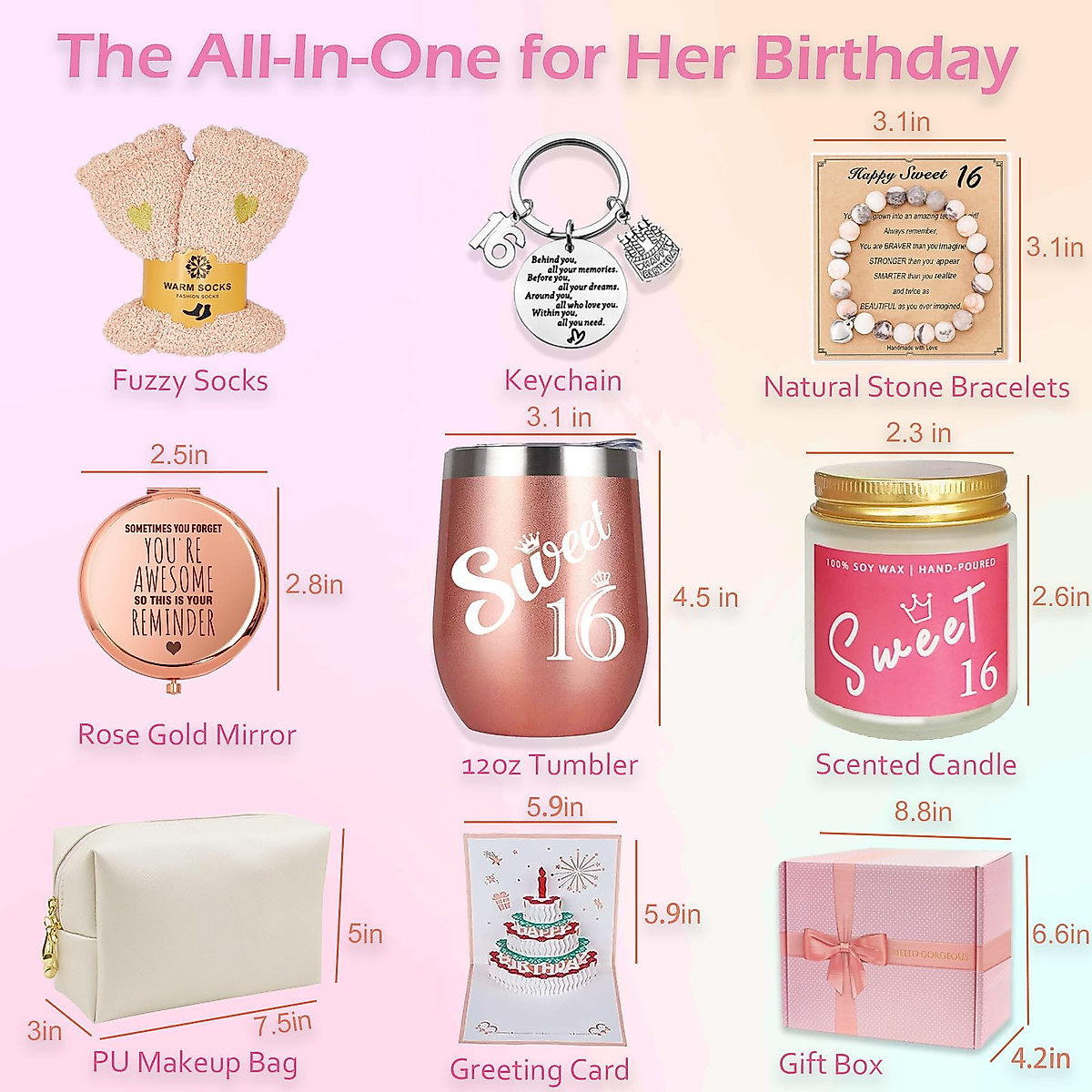 Sweet 16 Birthday Gifts For Girls, Happy 16th Birthday Gifts for Girls，Gifts for 16 Year Old Girl Best Friends Female Daughter Sister Her Girlfriend Coworker Birthday Unique