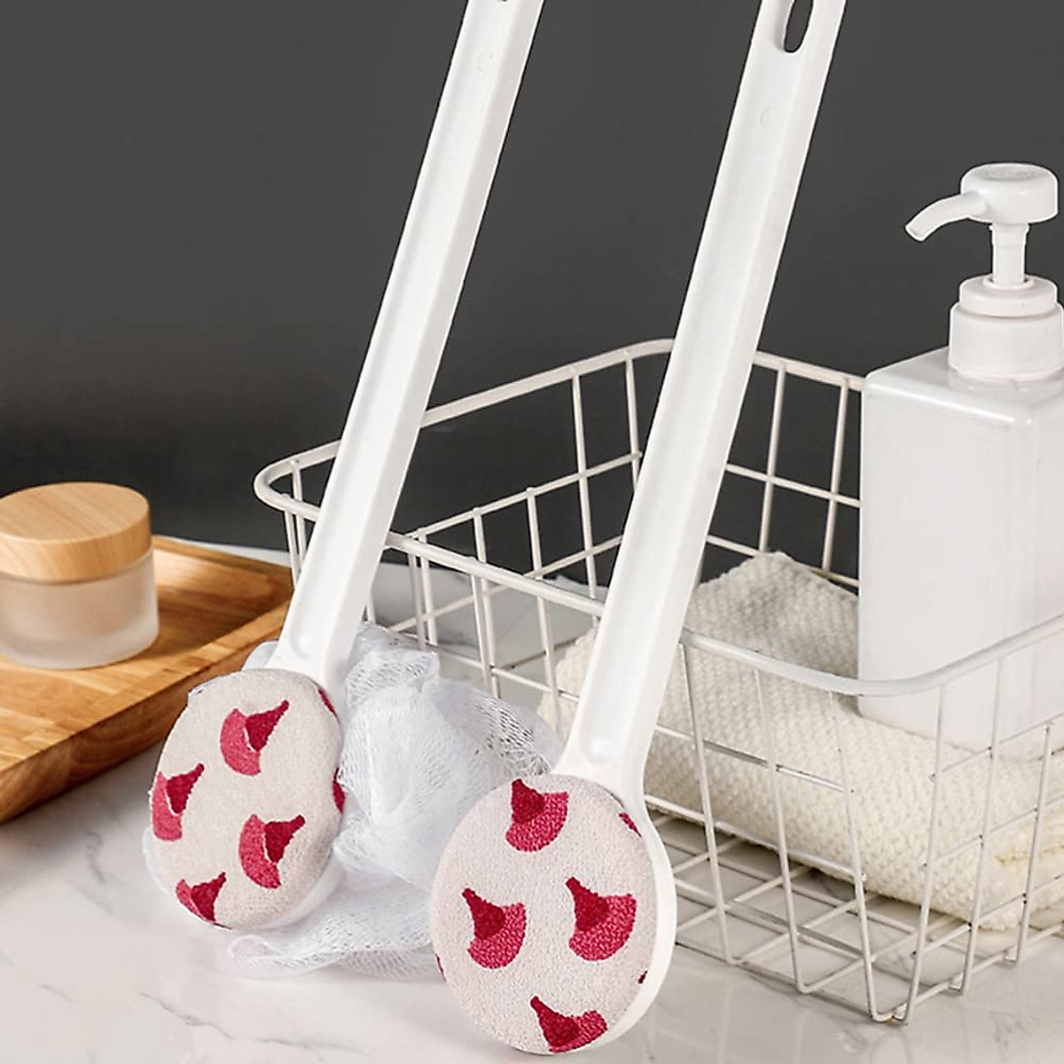 Cabilock Bath Back Brush Bath Body Brush Shower Foot Scrubber Shower Brush with Bristles Loufa Puff Scrubber Back Brush Handle Dual-Sided Back Brush Body Scrub Man Ice Cream Loofah Pp