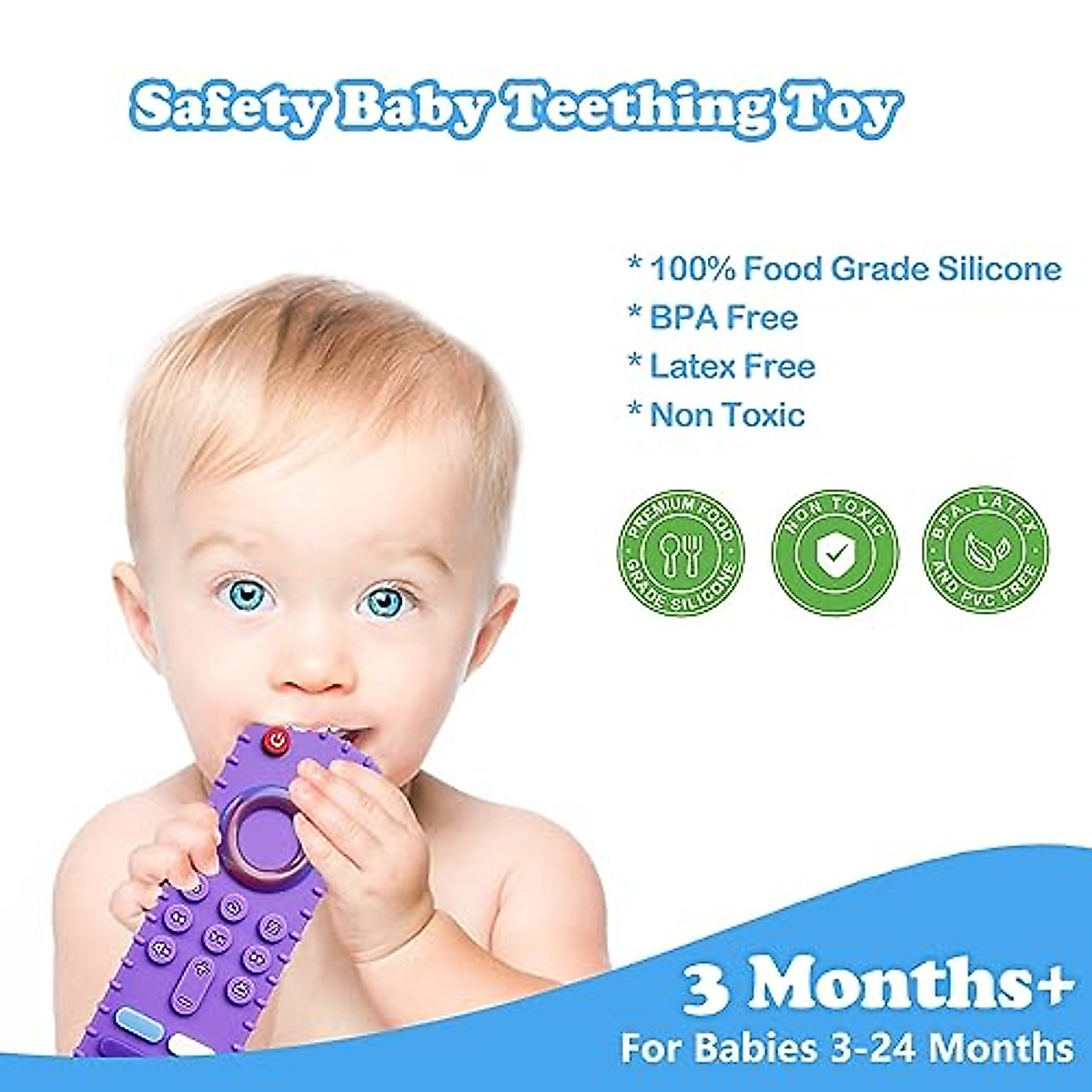 ROBBEAR Baby Teething Toys, Food Grade Silicone Teethers for Babies 3 6 12 18 Months, Fire Stick TV Remote Shape Infant Chew Toys for Boys and Girls, Freezer BPA Free (FTV-Purple)