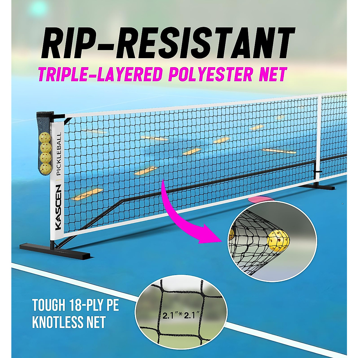 Pickleball Net - 22 FT USAPA Regulation Size Portable Pickleball Net, Pickle Ball Net with Exclusive Ball Holder, 4 Pickleballs & Carry Bag, Pickle Ball Net for Outdoor Indoor Driveway Backyard White