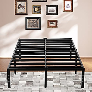 LIJQCI 18 Inch Queen Bed Frame, Heavy Duty Platform Metal Bed Frame Queen Size No Box Spring Needed, Non-Slip Steel Slat Support Up to 3000 lbs/Easy Assembly/Noise Free/Black