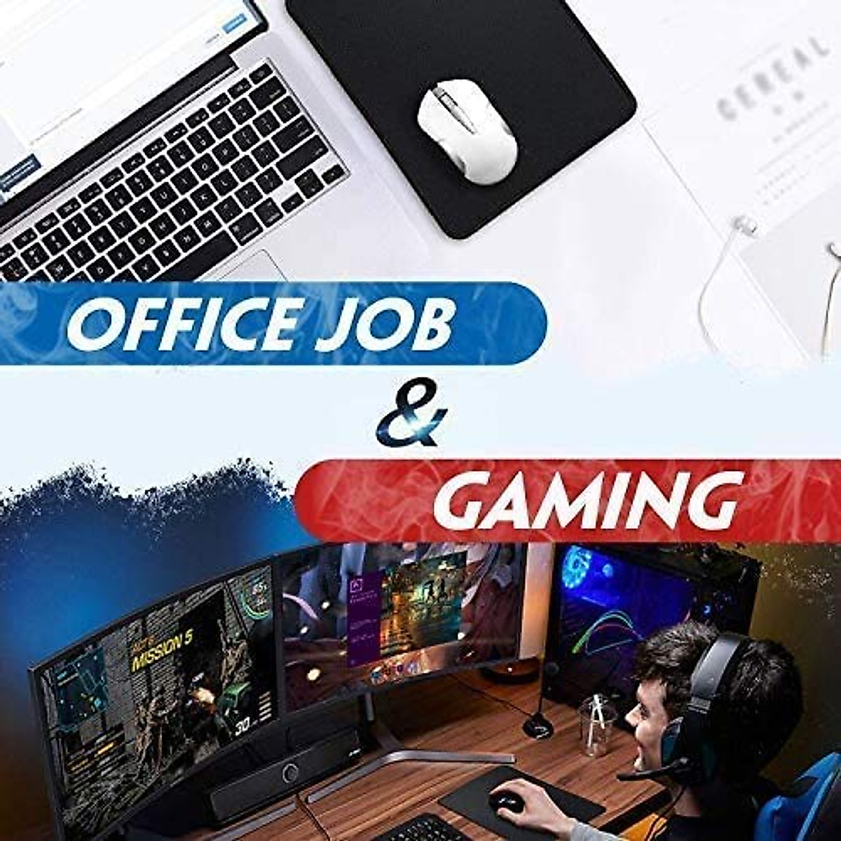 Large Mouse Pad 12x10 with Non-Slip Rubber Base, Premium-Textured & Waterproof Mousepad with Stitched Edges, Mouse Gaming Mat for Computers, Laptop, Office & Home, Black, Soft.
