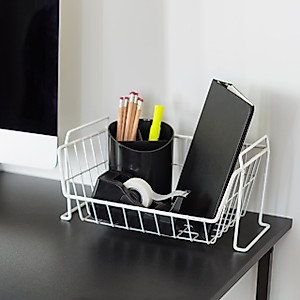 IRIS USA Small Modular Wire Stacking Storage Basket, 8"D x 14"W x 6"H, Great Storage for Pantry, Kitchen, or Closet Organization, Stackable with Interlocking Legs, Multipurpose Home Organizer, White