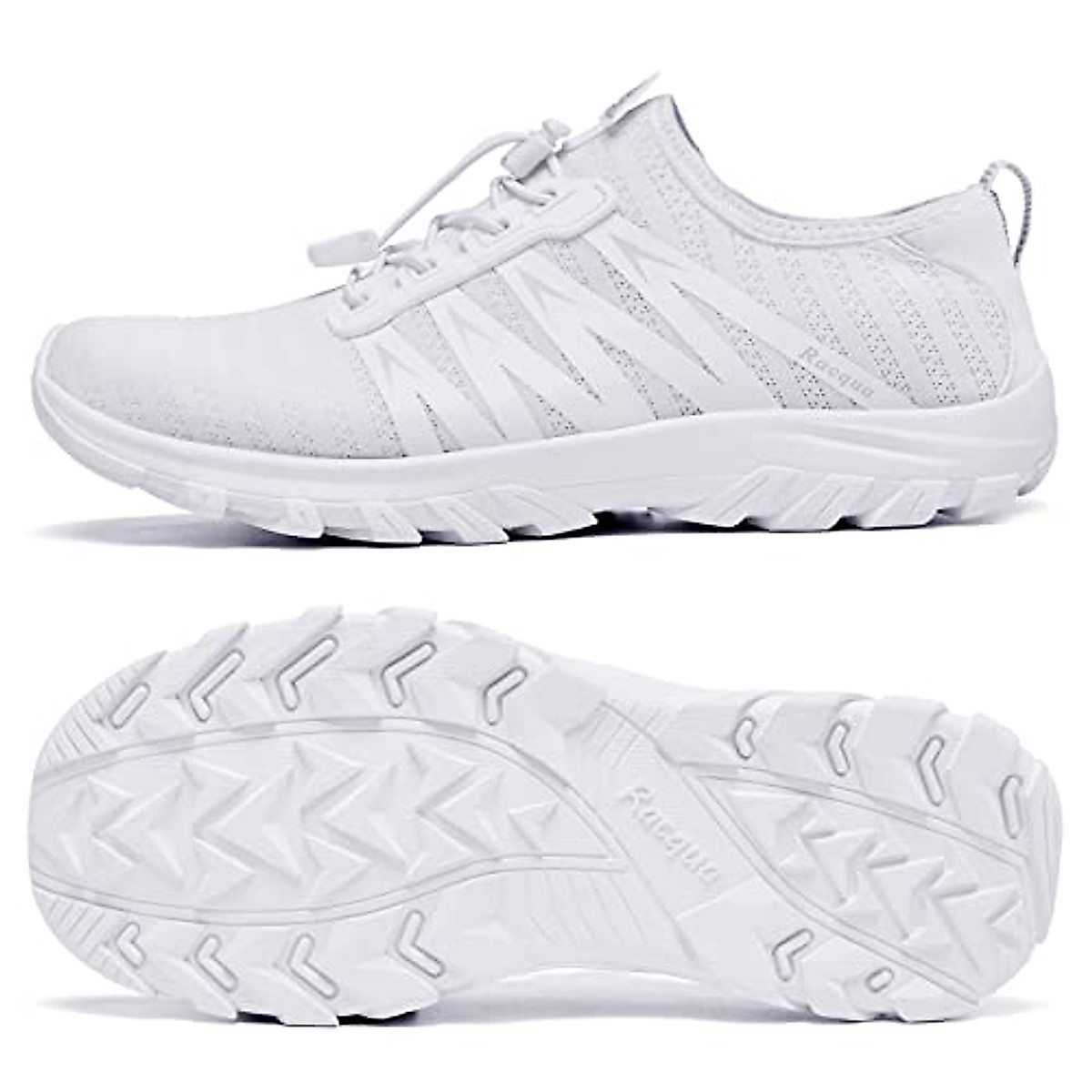 Racqua Mens&Womens Water Shoes Swim Shoes Beach Sport Quick-Dry Aqua Shoes Barefoot for Boating Fishing Hiking Diving Surfing Pool River White 10.5W/9.5M