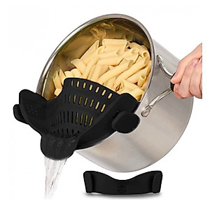 Clip on Strainer for Pots Pan Pasta Strainer, Silicone Food Strainer Hands-Free Pan Strainer, Clip-on Kitchen Food Strainer for Spaghetti, Pasta, Ground Beef Fits All Bowls and Pots, Black