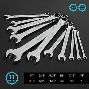 DURATECH Combination Wrench Set, SAE, 11-Piece, 1/4'' to 7/8'', 12-Point, CR-V Steel, Organized in Wrench Holder