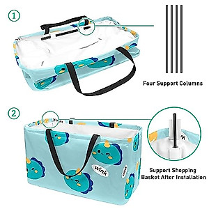 Dinosaur Full Print Large Capacity Laundry Organizer Tote Bag - Reusable and Foldable Oxford Cloth Shopping Bags