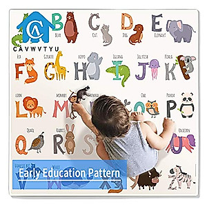 Splat Mat for Under High Chair, 51" SI Anti-Slip Waterproof Multipurpose Splash Mat, Washable High Chair Mat Floor Protection Table Cloth Portable Picnic Play Mat with Early Education Pattern