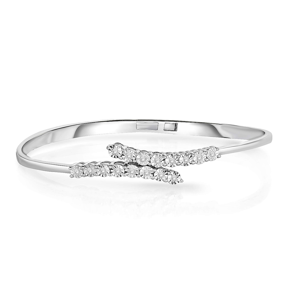 NATALIA DRAKE 1/4 Cttw Diamond Open Cuff Bangle Bracelet for Women in Rhodium Plated 925 Sterling Silver Large Size 8 Inches Color H-I/Clarity I2-I3