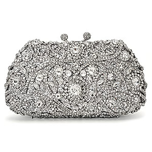 MOSSMON Formal Rhinestone Crystal Clutch Evening Wedding Bag For Women Silver