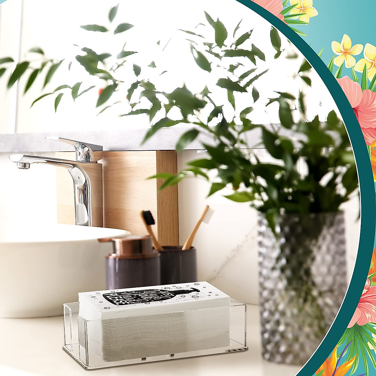 200 Packs Disposable Napkins and Acrylic Napkin Holder Disposable Hand Towels Paper Clear Guest Towel Napkin Holder Paper Hand Towel Holder for Bathroom Powder Room Guest Room Party Decorative Towel