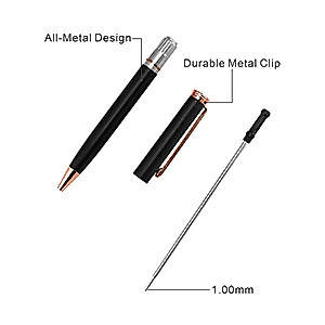 Cambond Black Pens, Ballpoint Pen Bulk Black Ink 1.0 mm Medium Point Smooth Writing Black and Rose Gold Pens for Men Women Police Uniform Office Business, 3 Pens with 6 Refills (Black)