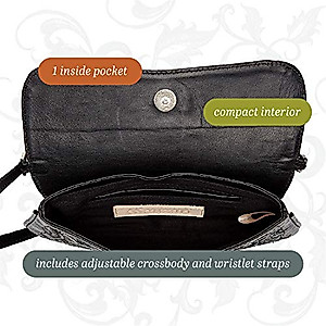 Mauzari Women's Hand Tooled Leather Crossbody Bag (Obsidian)