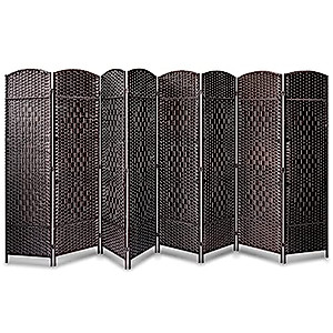 SereneLife Woven Fiber Screen Room Divider - Portable Freestanding Indoor Decorative 8-Panel Room Divider, Room Separator, Folding Privacy Screen, Dressing Area, Office - SereneLife SLRDX89