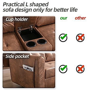 Olela L Shaped Couch,Microfiber Fabric Modular Sectional Sofa Modern Convertible Storage Couches with Side Pocket Tufted Back for Living Room,Apartment (Coffee)