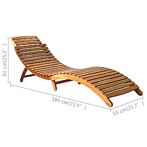 vidaXL Patio Lounge Chair, Outdoor Chaise Lounge Chair, Folding Sunlounger, Sunbed for Backyard Poolside Porch Balcony Lawn, Solid Acacia Wood