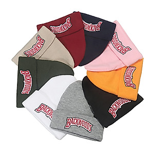 kangning 2Pack Backwoods Beanie Hat for Men Women Trendy Backwoods Cap Winter Warm Beanie Embroidered Knitted Solid Hats (One Size, Black+Pink)