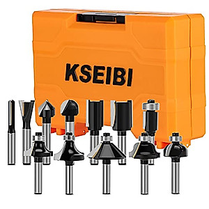 KSEIBI 1/4 Inch Router Bit Set, Tungsten Carbide Tip, Black Powder Coating Finish, for Both Beginners and Simi-Professional Woodworking Job 12 Piece Kit (103119)