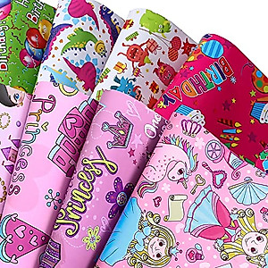 U'COVER Gift Wrapping Paper Happy Birthday Princess Theme Wrapping Paper Pack of 20 Sheets