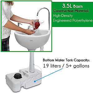SereneLife Portable Camping Sink with 19L (5+ Gallon) Water Tank, Hands-Free Foot Pump, Soap Dispenser & Towel Holder, Compact Design with Carry Handle – Perfect for Camping, Worksites, Outdoors