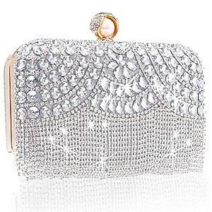 Yokawe Women's Crystals Evening Bag Bling Rhinestone Clutch Purses Tassel Crossbody Bags Bride Wedding Party Prom Handbags (Silver)