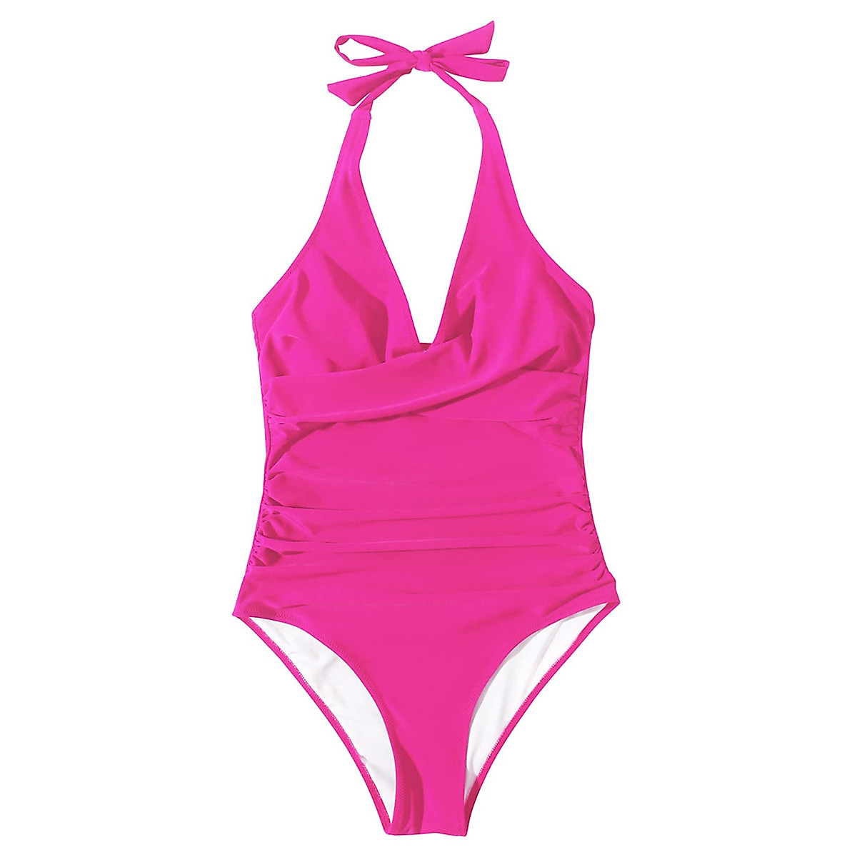 SUUKSESS Women Sexy Tummy Control One Piece Swimsuits Halter Push Up Monokini Bathing Suits (Hot Pink, L)