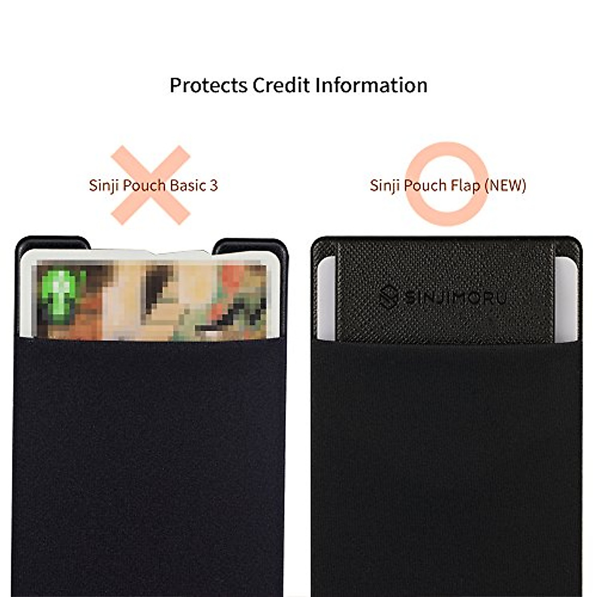 Sinjimoru Secure Card Holder for Back of Phone, Stretchy Fabric Cell Phone Wallet Stick On Credit Card Case for iPhone & Android. Sinji Pouch Flap Grey