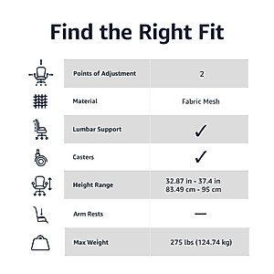 Amazon Basics Low-Back, Upholstered Mesh, Adjustable, Swivel Computer Office Desk Chair, Black