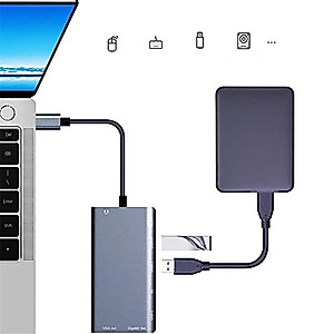 ZPLJ High-Speed Multi-Port 8 in 1 USB Splitter with Ethernet Port 4K HDMI 2 USB 3.0 and 1080P VGA USB-C Power Delivery 3.5mm Audio Support SD Card Reader Compatible for Flash Drive Portable