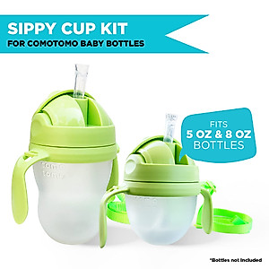 Botabee 3-in-1 Weighted Straw Sippy Cup Conversion Kit for Comotomo Baby Bottles | Compatible with Comotomo 5 Ounce & 8 Ounce Bottles | Versatile Leak-Proof Lid | Easy to Clean - Green (2 Pack)