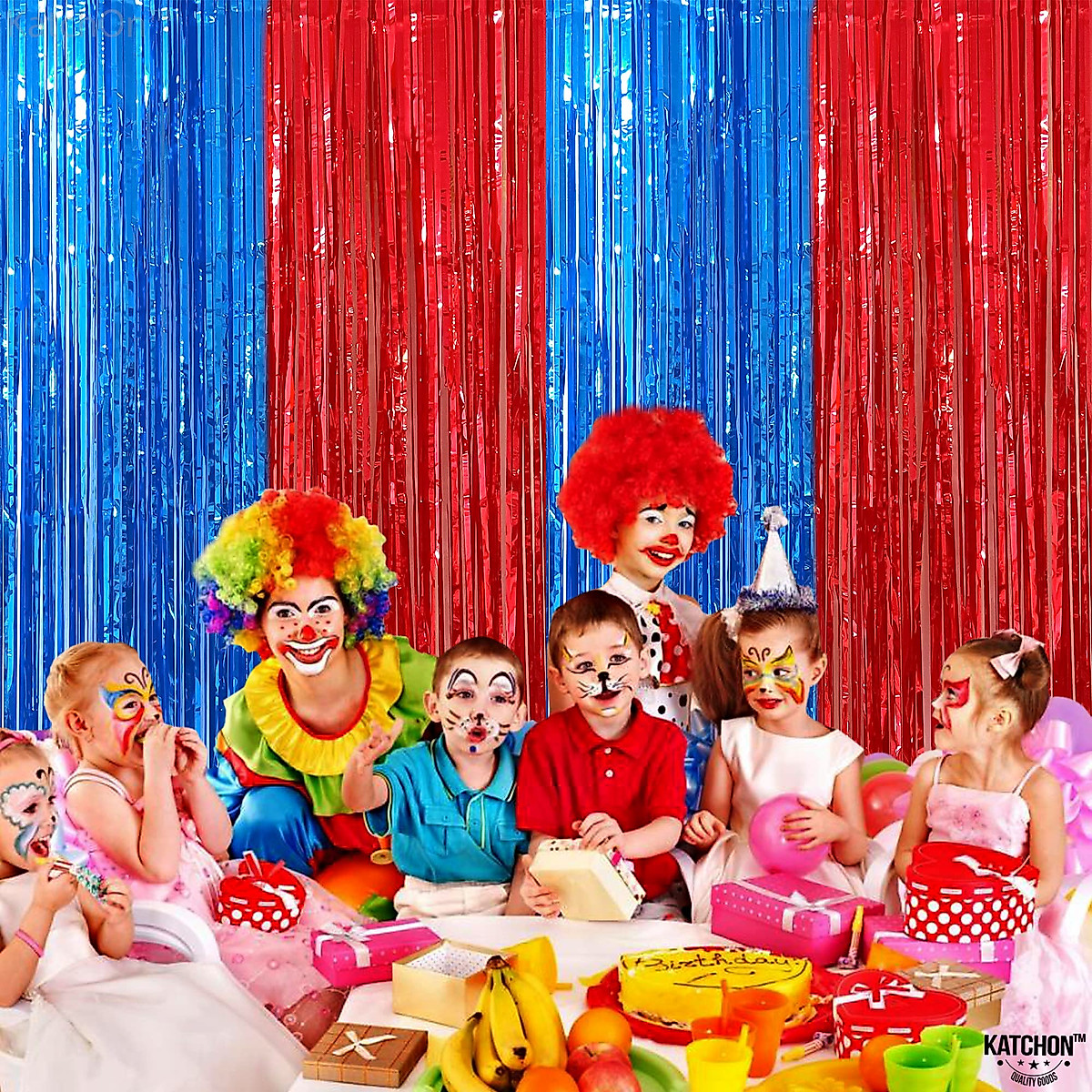 KatchOn, Red and Blue Streamers, Pack of 2 - Xtralarge, 8x3.2 Feet | Red and Blue Fringe Curtain, Red and Blue Party Decorations | Circus Theme Party Decorations | Red and Blue Carnival Decorations