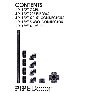 Pipe DÉCOR Black Electroplated Industrial Paper Towel Holder, Rustic Kitchen Farmhouse Decoration, Durable Metal Base and Stand Set