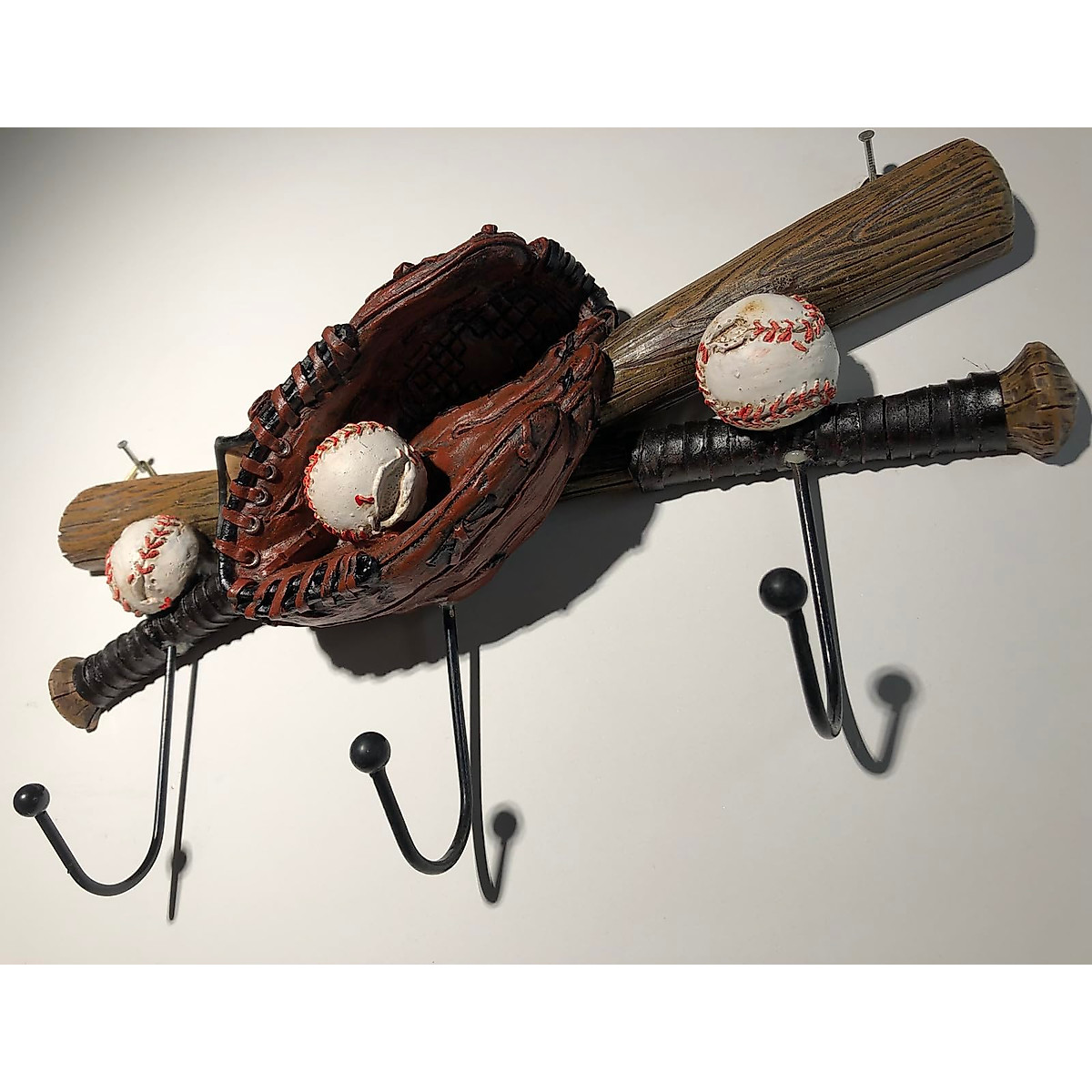RYAONFKY Baseball Coat Rack Wall Mount with 3 Wall Hooks, Baseball Glove Wall Decor for Boys Room,Entryway,Cloakroom