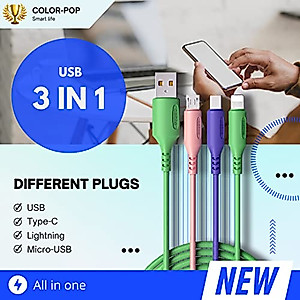 Multi Charging Cable – 2-Pack 3 in 1 Charging Cable for Car, Office – Liquid Silicone Rubber Phone Charger Type C Cable, Micro USB – Compatible with iPhone, Tablet, Samsung, Huawei