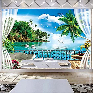 Window Landscape Wall Mural 3D Blue Sky Clouds Bird Peel and Stick Self-Adhesive Wallpaper Removable Sticker Home Decor Background Large Art Wall Painting 108"x 75"(W x H)