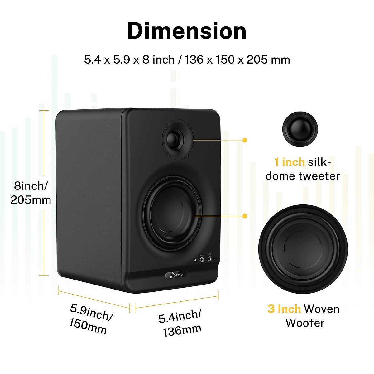 Donner Studio Monitors 3" Near Field Studio Monitors with CSR 5.0 Bluetooth, for Music Production, Live Streaming and Podcasting, 2-Pack Including Monitor Isolation Pads-New Version(Dyna3 Black)