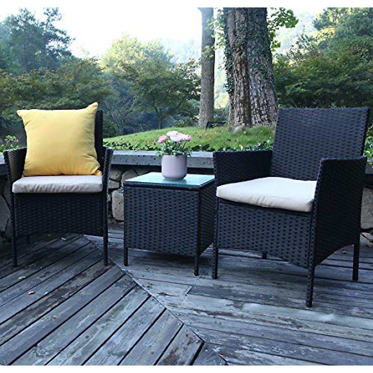 UFI Patio Furniture Set 3 Piece Rattan Wicker Chair Set, Use Outdoor Indoor Backyard Porch Garden Poolside Balcony RTA Furniture,Black …
