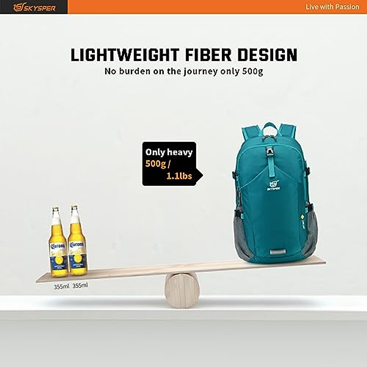 SKYSPER Packable Hiking Backpack 40L Lightweight Waterproof Backpack Travel Daypack for Men Women(Cyan)