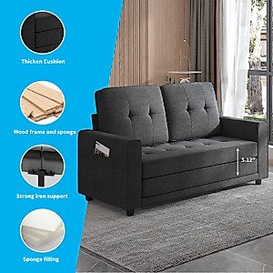 Mjkone Pull Out Sofa Bed, 3-in-1 Loveseat with 2 Pockets, 84" Tri-Fold Multi-Function Sleeper Sofa Bed, Futon Sofa Bed, Convertible Fold Out Sofa Couch for Living Room/Apartment/Office - Dark Gray