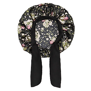 3 Pieces Kids Satin Bonnet Silky Sleep Cap Wide Elastic Band Hair Bonnet for Girls Toddler Child Flowerblackpb