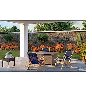 Patio Sense 63634 Vega Natural Stain Outdoor Chair Acacia Wood Construction Woven Web Seat Mid Century Design Comfortable Reclining Armchair Patio Lawn Garden Backyard Deck - Navy Blue Cording