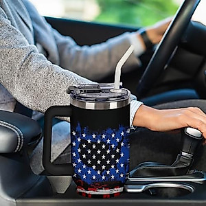 100% BLUE COLLAR Large Capacity American Flag Water Bottle, Stainless Steel Cup with Rubber Ring and Straw, Fashion Car Cups Fits in Cup Holder for Travel