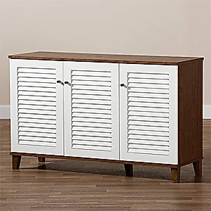 Baxton Studio Coolidge Modern and Contemporary Walnut Finished 8-Shelf Wood Shoe Storage Cabinet